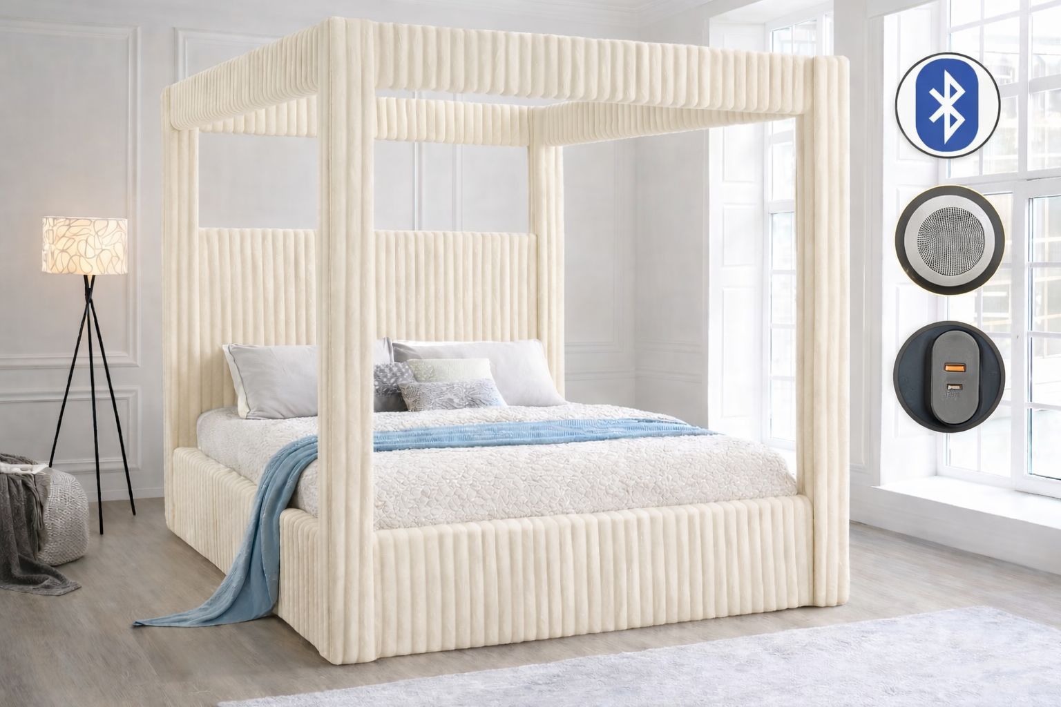 B2028 - CREAM CANOPY BED – Royal Furniture Wholesale